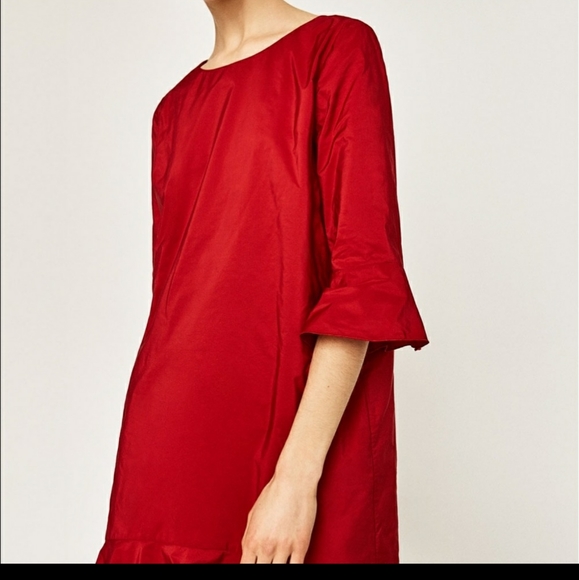 Zara | Dresses | Zara Red Ruffle Hem Dress | Poshmark